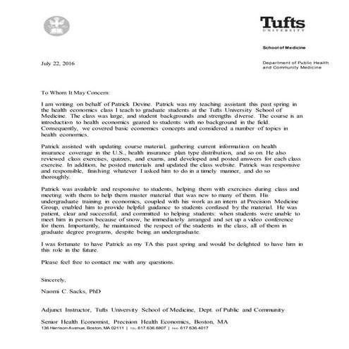 Patrick Devine Reference_Tufts | PDF