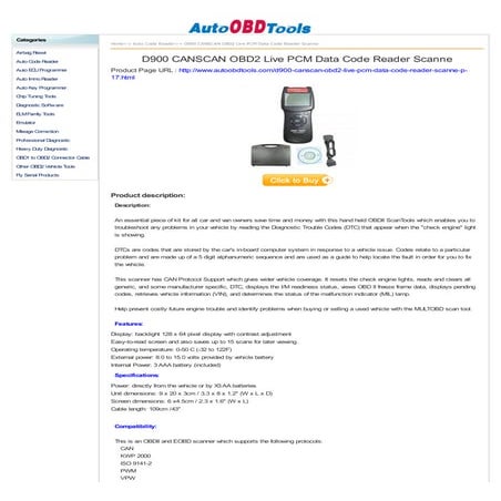 D900 canscan obd2 live pcm data code reader scanner | PDF | Auto Type | Automotive