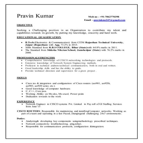 Pravin Kumar new | DOCX | Computer Networking | Computing