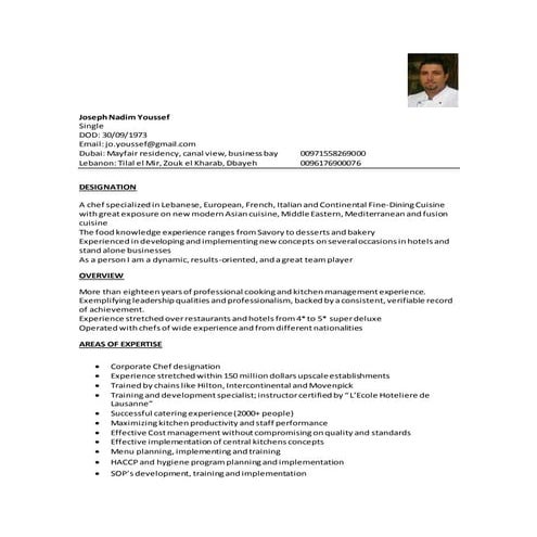 Joseph Youssef Resume | DOCX | Food Industry | Industries