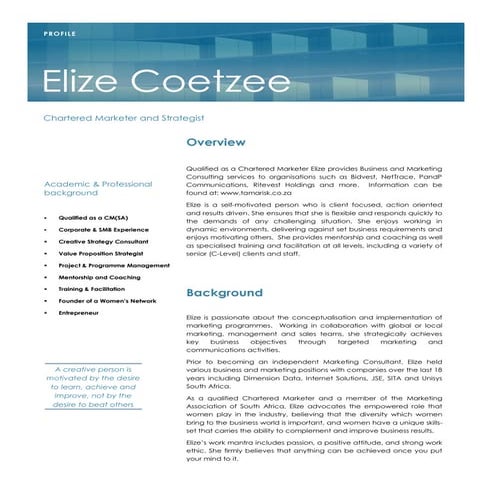 Elize Coetzee Profile Pdf