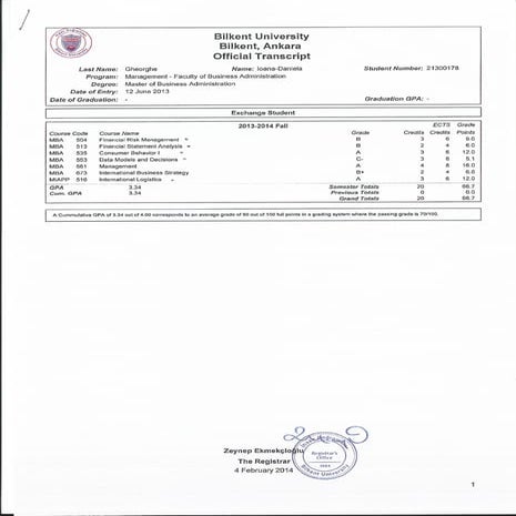 Erasmus Grades Transcript | PDF