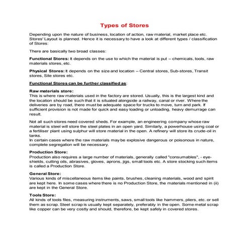 Types of Stores | DOCX
