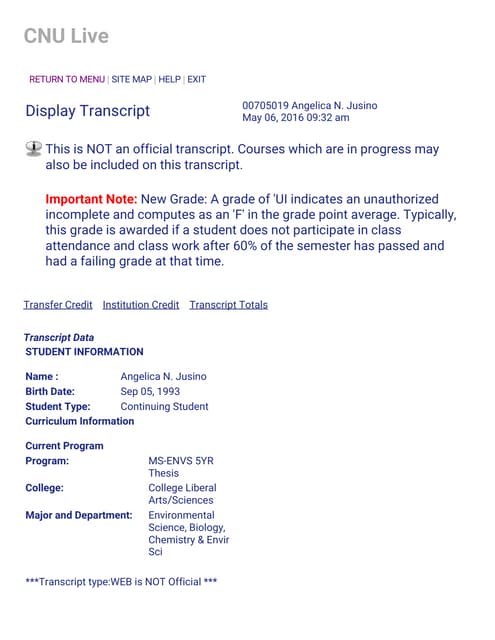 NC State Official Final Transcript | PDF
