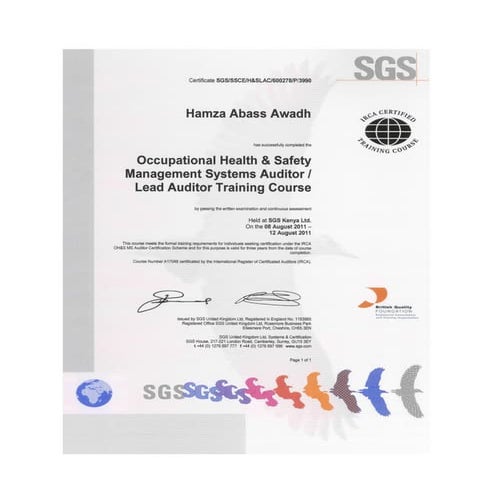 OH&S Auditor Certification | PDF