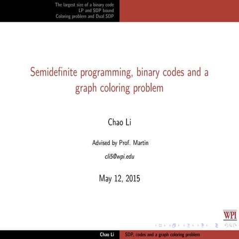 Semidefinite programming, binary codes and a graph coloring problem | PDF