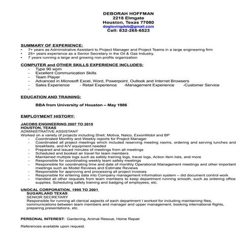 Deborah Hoffman Resume August 2015 | DOC