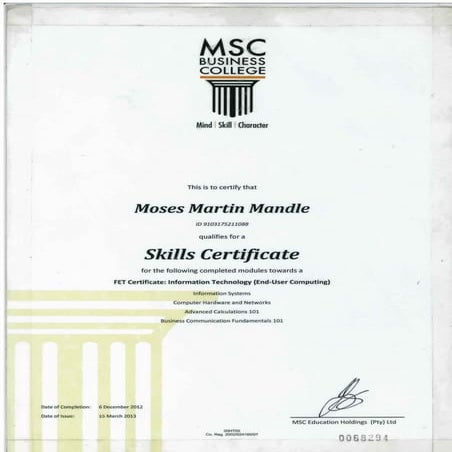 MSC Certificate | PDF