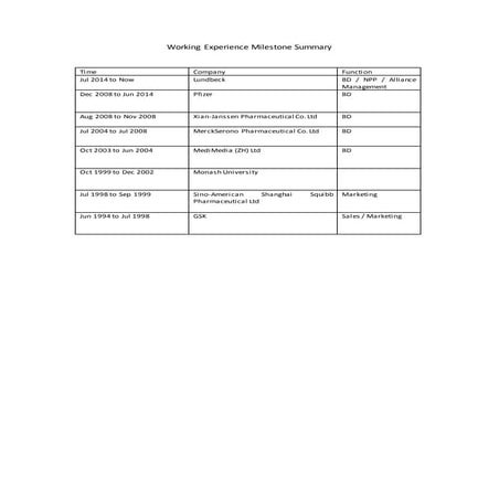 Working Experience Milestone Summary | DOCX