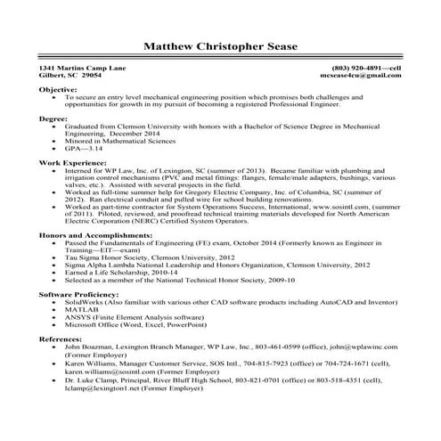 Matthew Christopher Sease Resume | PDF