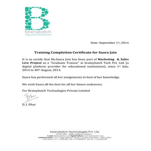 Saara_Jain_Certificate | PDF
