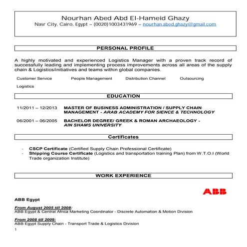 Nourhan Ghazy Logistics CV | PDF