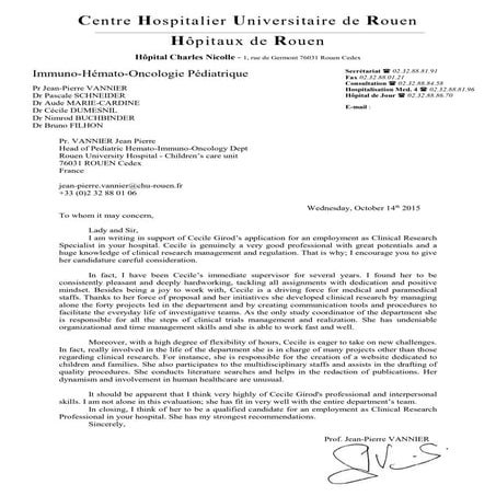 Recommendation letter Rouen University Hospital | PDF