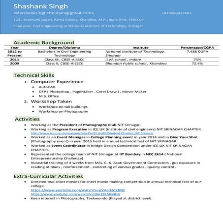 shashank singh resume | PDF | College Education | Education