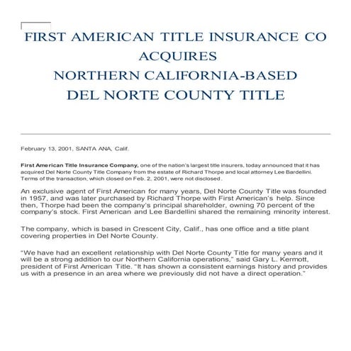 FIRST AMERICAN TITLE INSURANCE CO | DOCX