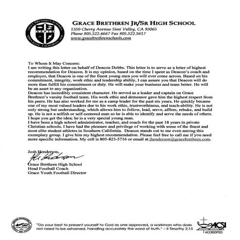 Deacon Dobbs Reference Letter | PDF