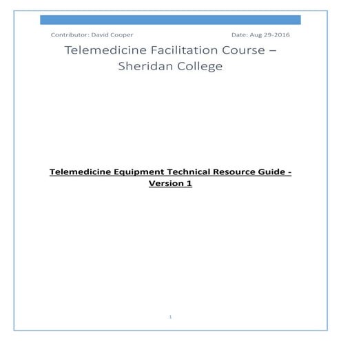 Telemedicine Equipment Technical Resource Guide - Version 1 | PDF