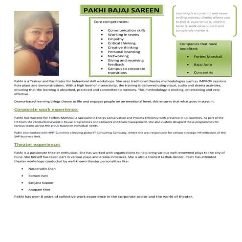 PAKHI BAJAJ SAREEN TRAINER-FACILITATOR PROFILE | PDF