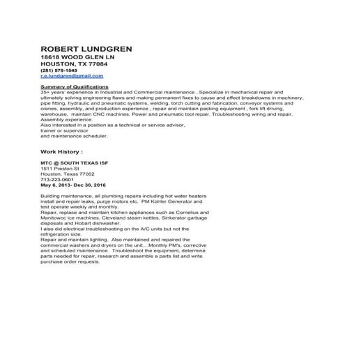 ROBERT LUNDGREN RESUME 1 | PDF