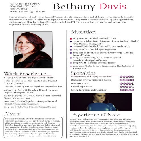 Bonnie Kaye Fitness Resume 2016 | DOC