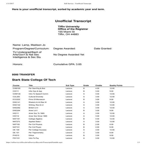 TU Unofficial Transcript | PDF | Undergraduate Education | College ...