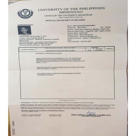 Transcript of Record(Undergrad and Masters Degree) | PDF