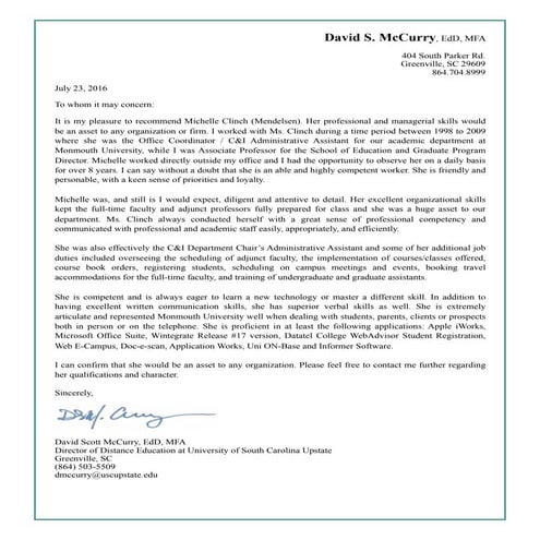 Michelle Clinch_Dr. David McCurry Reference Letter July 23, 2016 | PDF