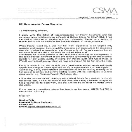 lettre de reference csma | PDF