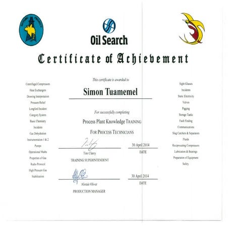 Oil Search Certificate of Attainment | PDF