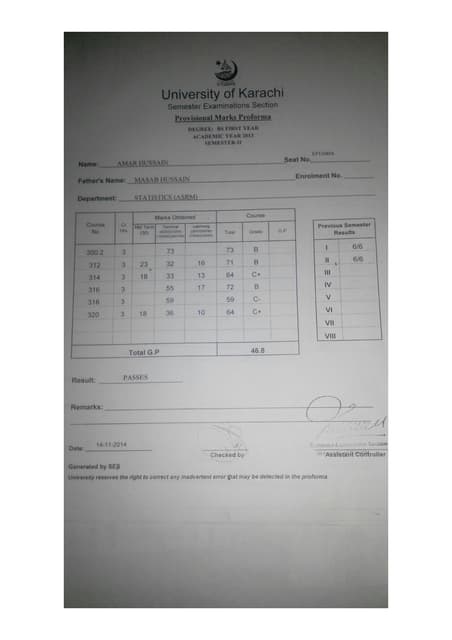 Matric Mark Sheet PDF | PDF