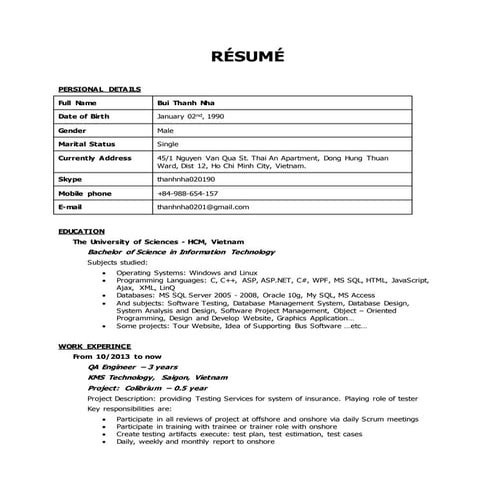 Thai.curriculum vitae | PDF