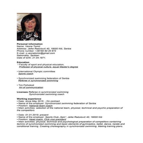 CV Vesna Tomic | DOC