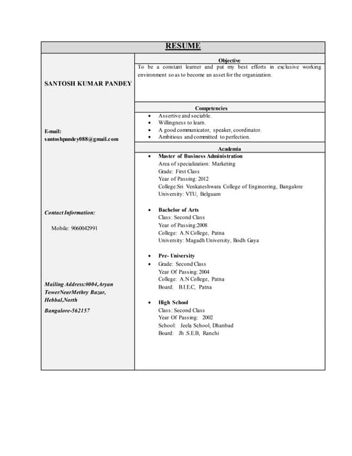 Resume sample 2 | DOC