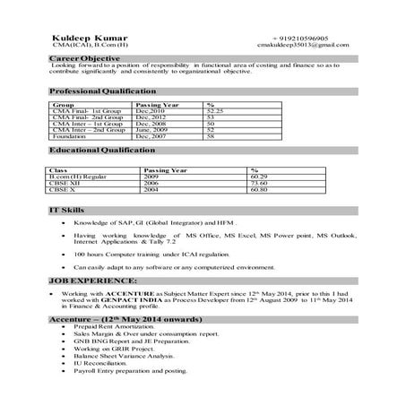 Resume (CMA,B.COM) | DOC