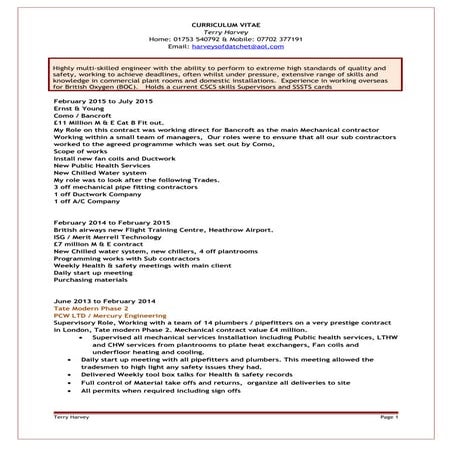 Terry CV June 2015 | DOC | Civil Engineering Industry | Industries
