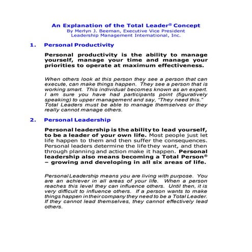 Total Leader an Explanation | DOCX | Executive Leadership & Management ...