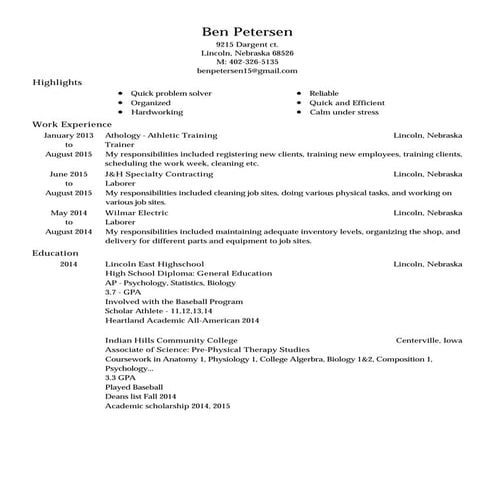 Ben Petersen Resume 1 | PDF | Education