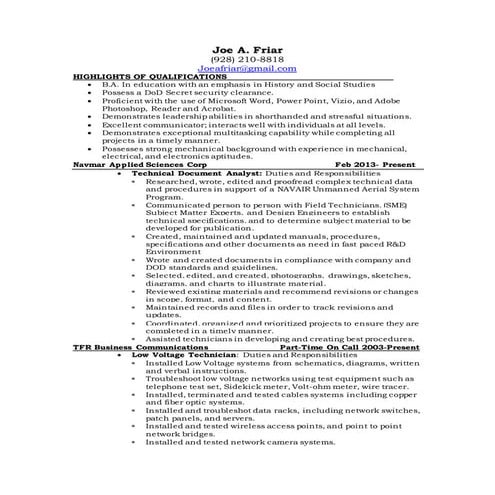 Joe A Friar Resume 12-16 | DOCX | Education
