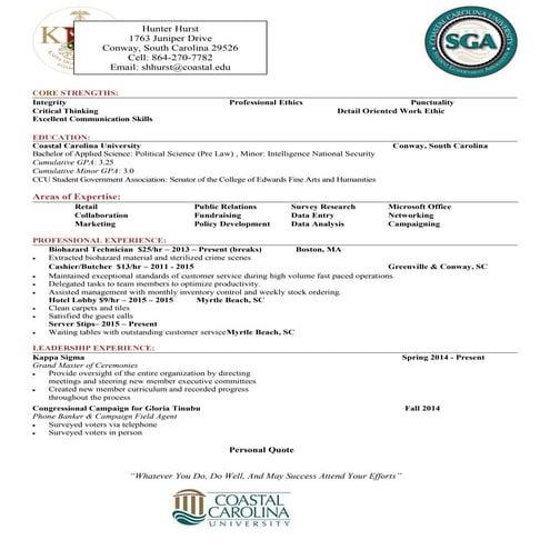 Hunter Resume Complete | DOC | College Education | Education
