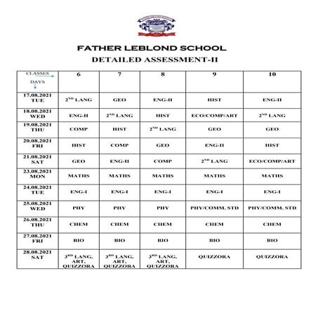 Da ii examination schedule for 6-10 | PDF