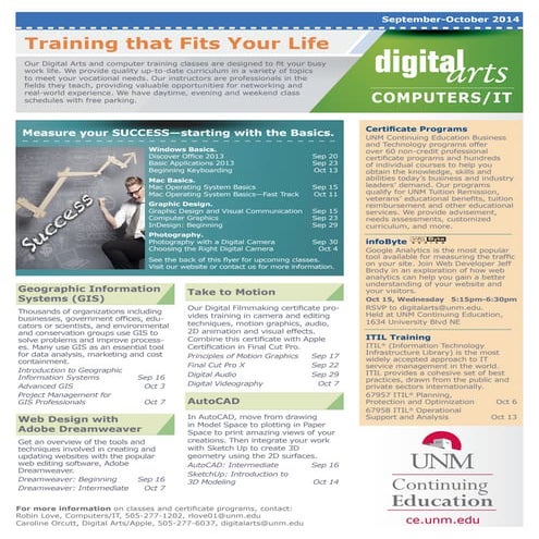 Digital Arts & IT Classes for September-October @UNMCE | PDF