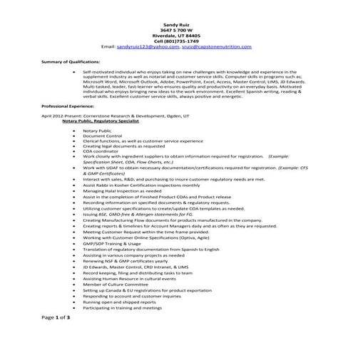 Sandy Ruiz Resume 2016 | PDF