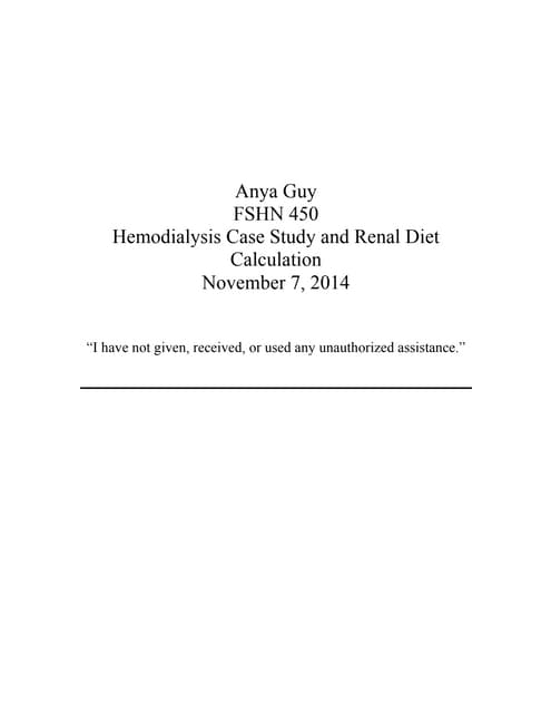 Renal Case Study | PDF | Blood Disorders | Diseases and Conditions