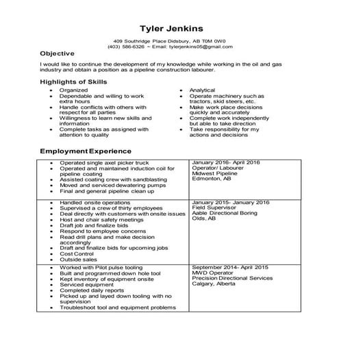 Charles Carter's Wireline Operator Resume 2020 | DOCX