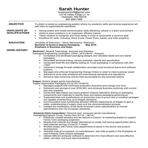 Hunter Resume 2017 | DOC | Logistics | Business