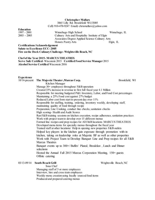 Kyrsten Carlson Resume 2 Chef | PDF