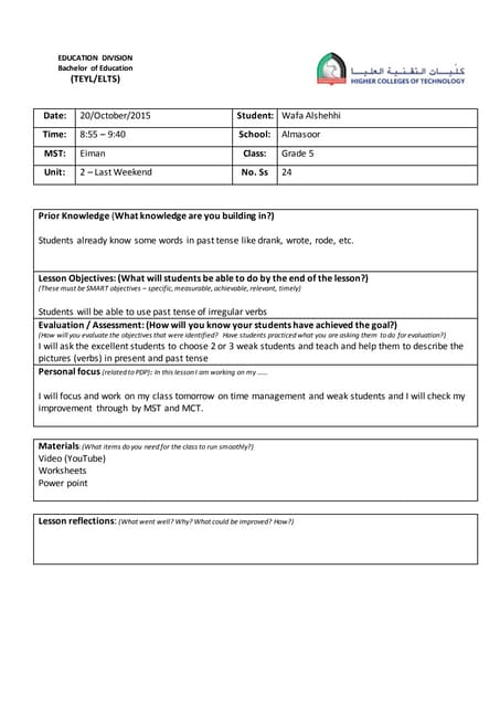 PPP sample lesson | DOCX | Educational Assessment | Education