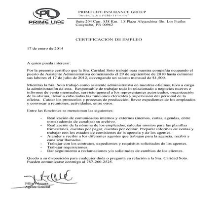 carta recomendacion Caridad Soto | PDF