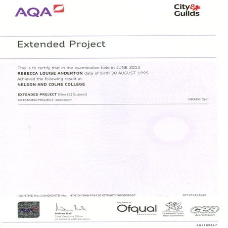 Extended Project Y2 Final Certificate | PDF