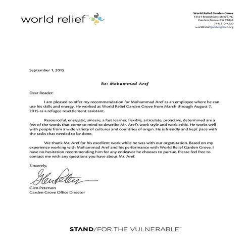 World Relief Reference letter | PDF